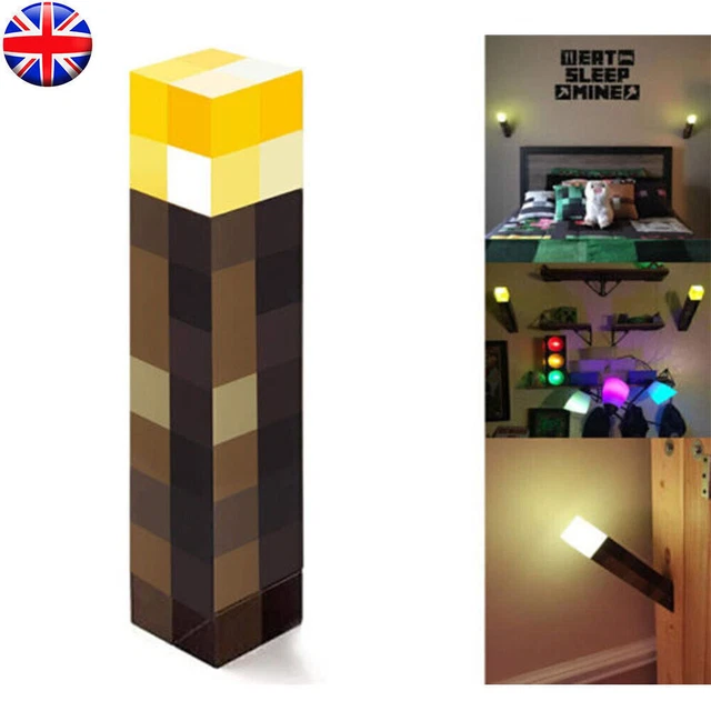 KIDS MINECRAFT GAME Torch Wall Lamp Desk Night Light Bedroom Led ...