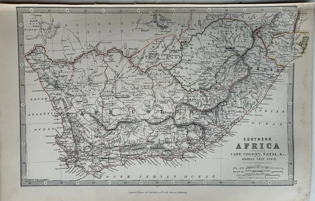 1884 SOUTH AFRICA Hand Coloured Original Antique Map by Johnston £19.99 ...
