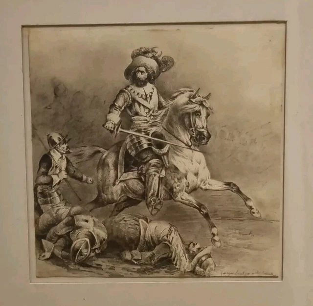 SIGNED OLD MASTER Style Drawing Battle Scene Horses, Italian French ...