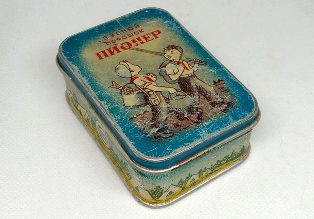 TIN BOX TOOTH Powder SOVIET PIONEER Empty Can Soviet Propaganda ...