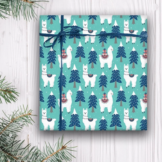 SLOTH & LLAMA Recycled Christmas Wrapping Paper Set with 8 Sheets & 8 ...