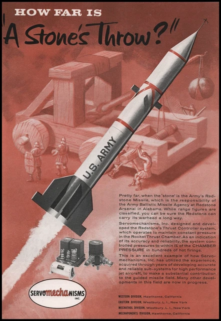 1957 SERVOMECHANISMS HAWTHORNE CA Redstone Rocket Thruster Catapult Art ...