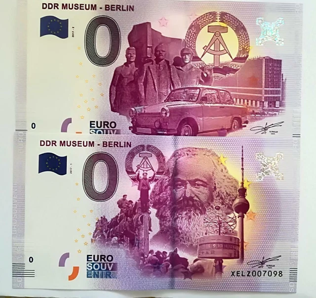 2 X 0 Euro Schein DDR MUSEUM BERLIN 2017-1+2 Karl Marx + Trabi 601 ...
