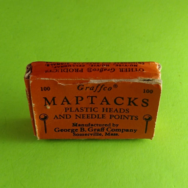VINTAGE BOX OF Graffco Maptacks Map Tack RED Plastic Heads & Needle ...