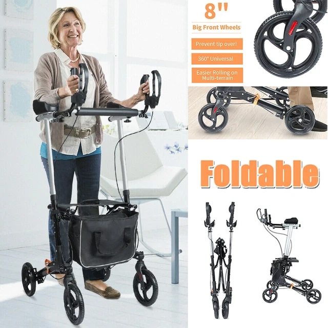 FOLDING LIGHTWEIGHT ROLLATOR Wheeled Walking Aid Frame 4 Wheel Mobility ...