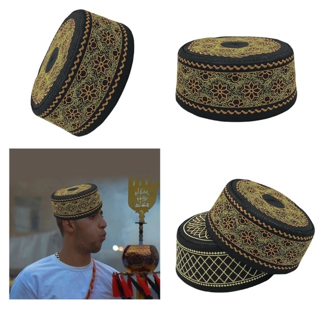 MEN PRAYER HAT Embroidery SaudiArabia Islamic Hat Jewish Round Caps ...