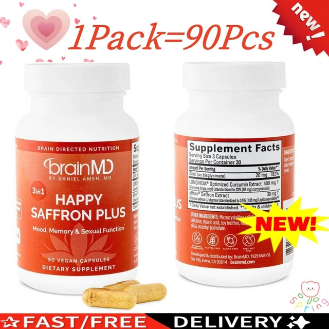 DR AMEN-BRAINMD HAPPY Saffron Plus | 90 Capsules Saffron Flower Extract ...