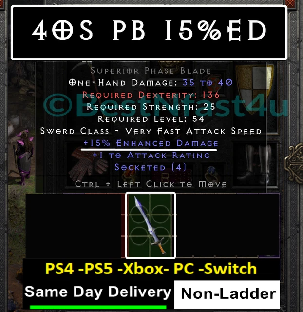 4OS PHASE BLADE 15%ED 4os Pb PC-XBOX-PS4-PS5-SWITCH Diablo 2 Res D2R ...