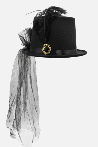 NICKY BIGS WOMENS Black Felt Victorian Style Top Hat with plume & veil ...