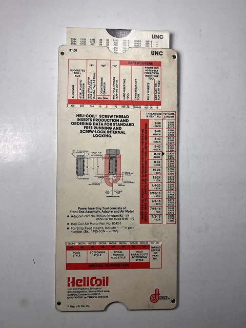 HELICOIL INSERT SLIDING chart reference screw thread insert STI £11.74 ...