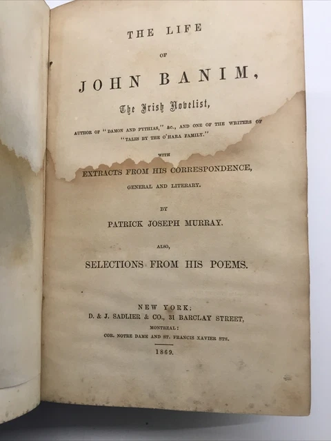 THE BIOGRAPHY OF John Banim 1869 Irish Novelist Poet, By Murray RARE! £ ...