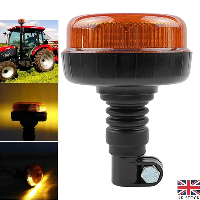 ROTATING FLASHING AMBER Beacon Flexible DIN Pole Mount Tractor Warning ...