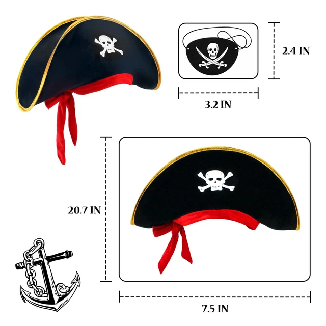 D-FOKES 2 PIECES Pirate Hat Skull Print Pirate Captain Costume Cap ...