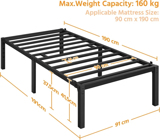 YAHEETECH 41CM SINGLE Bed Frame Metal Solid 3ft Single Platform Bed ...