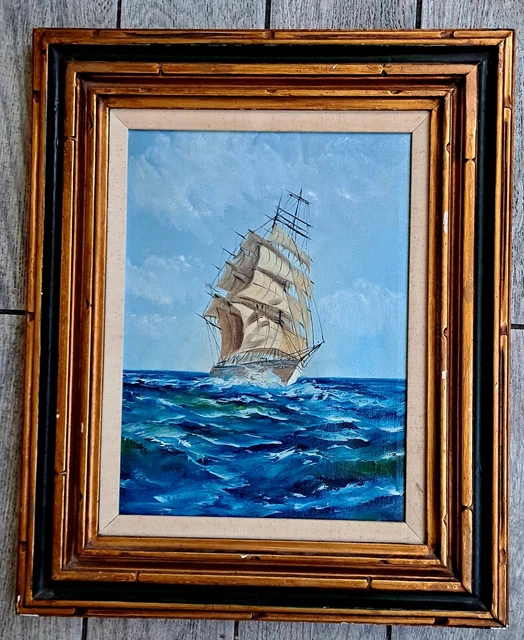 VINTAGE ORIGINAL OIL PAINTING OF A OLD CLIPPER SHIP IN 1950S 60S 19X24 ...