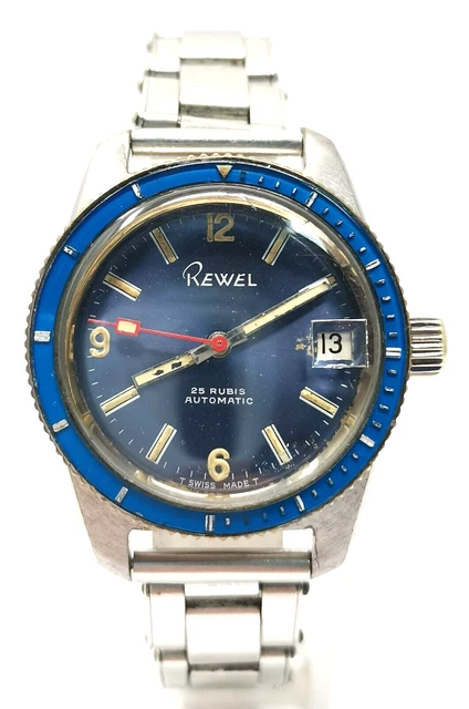 OROLOGIO REWEL DIVER vintage sub anni 70 diving clock swiss made montre ...