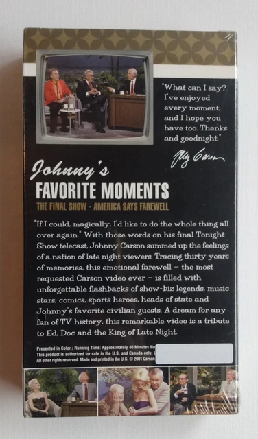 2 JOHNNY CARSON VHS Tapes *New Sealed Favourite Moments Farewell ...