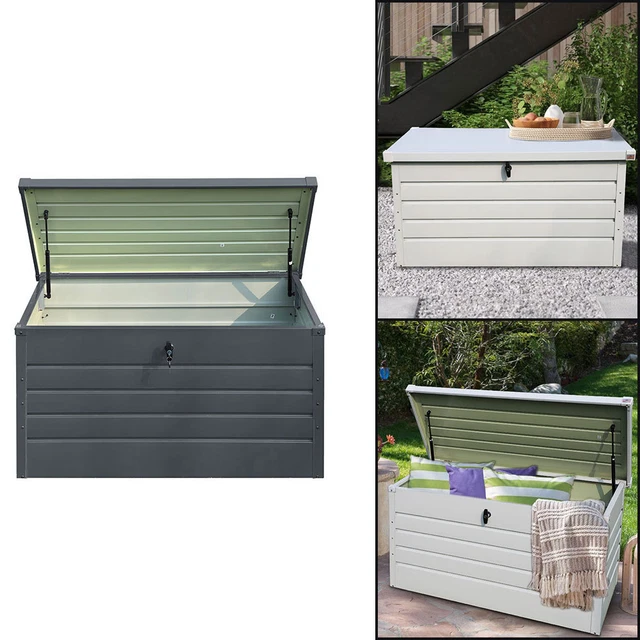 GARDEN STORAGE BOX Utility Chest Shed Steel Large Outdoor Garden Hinged ...
