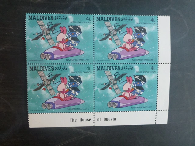 MALDIVES 1988 SPACE Disney Characters 4L Rate Blk 4 Mint Stamps Mnh $4. ...
