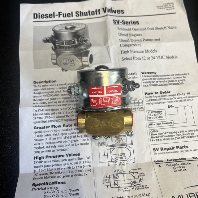 MURPHY BY ENOVATION Controls SV-24-4 Diesel Fuel Shutoff Valve ...
