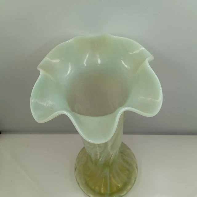 ANTIQUE OPALESCENT VASELINE Glass Vase Art Nouveau Tall 36cm Circa 1900 ...