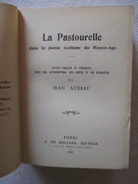 &LA PASTOURELLE DANS la poésie occitane du Moyen-Age" de Jean AUDIAU ...