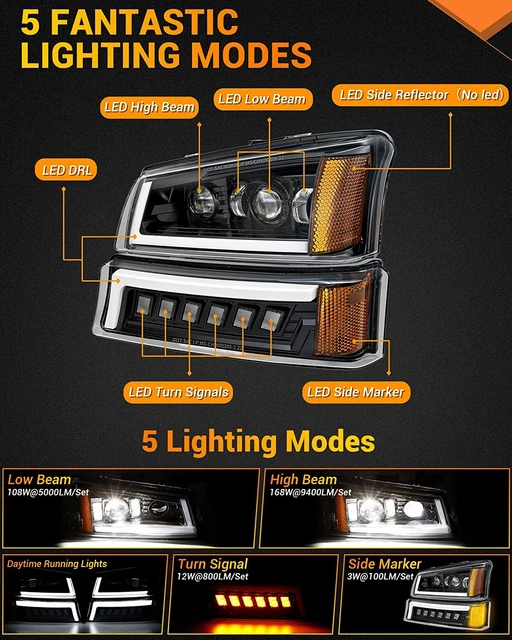 DRL LED HEADLIGHTS Bumper Turn Signal Lamp For 2003-07 Chevy Silverado ...