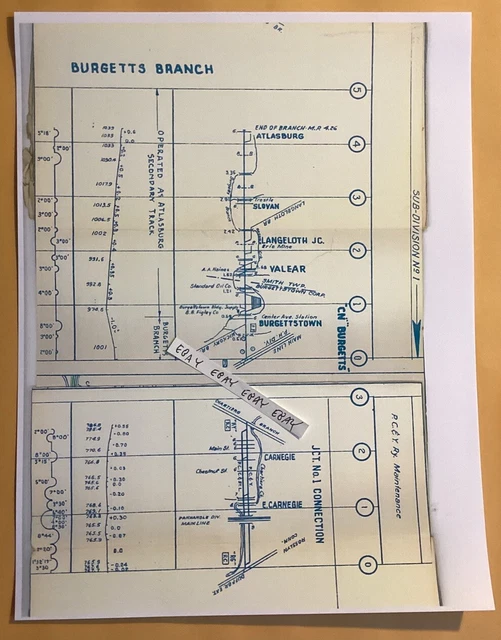 EARLY PRR PENNSYLVANIA Railroad Track Chart Burgettstown Carnegie ...