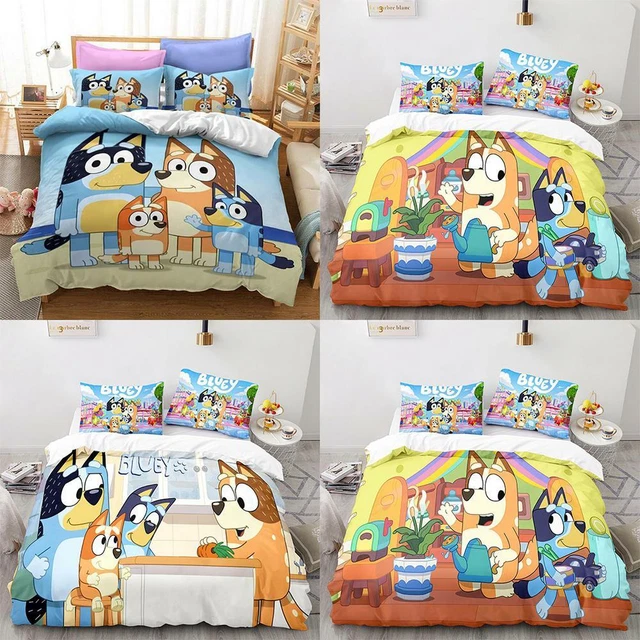 CARTOON BLUEY FAMILY Dogs Print Quilt Duvet Cover Set Bedspread Queen ...
