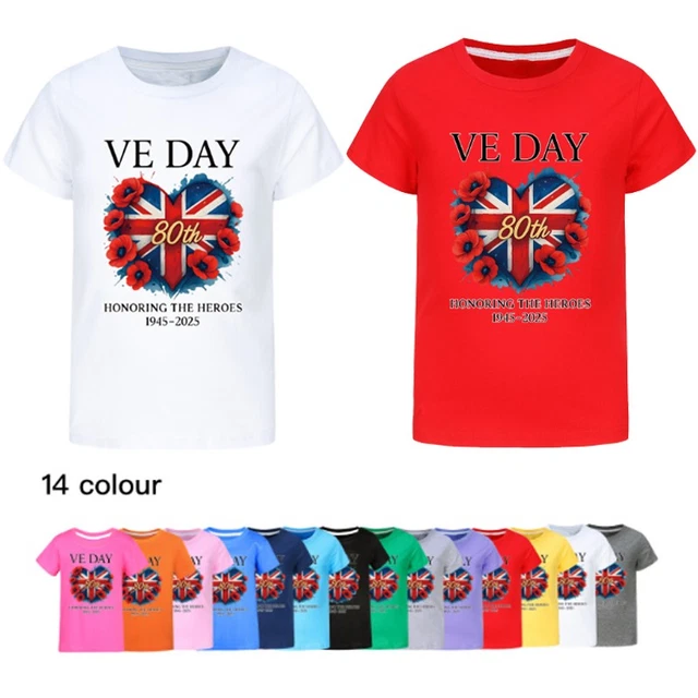 VE DAY 80TH Anniversary 2025 Boys Kids T-Shirt Victory Celebration War ...
