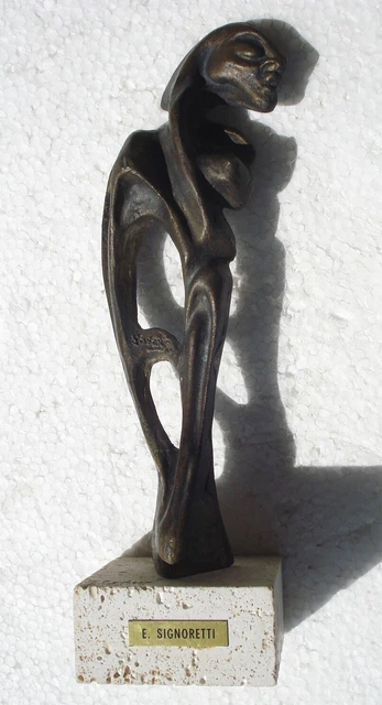 E. SIGNORETTI SCULTURA In Bronzo Statua Base Marmo Figura Femminile ...