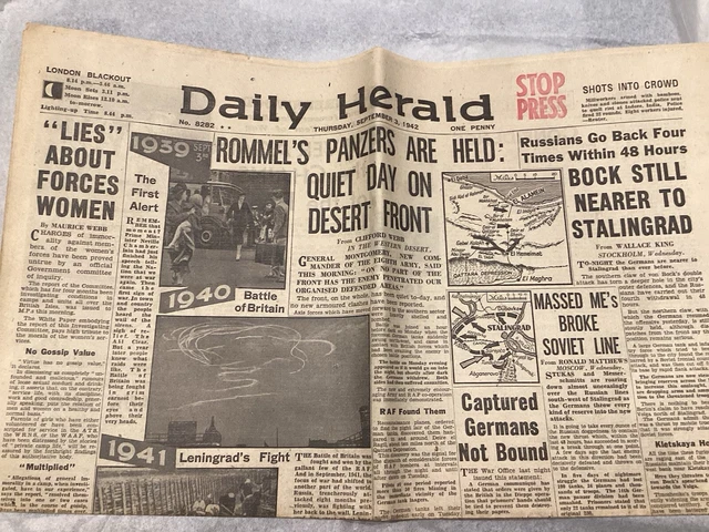 VINTAGE 03/09/1942 DAILY Herald Newspaper In Presentation Box £4.99 ...