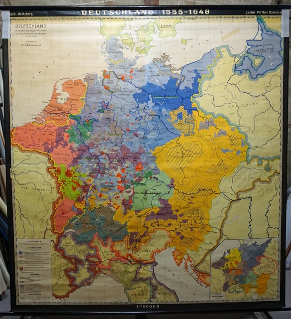 VINTAGE ROLLABLE MAP German history wall chart 1555-1648 EUR 189,60 ...