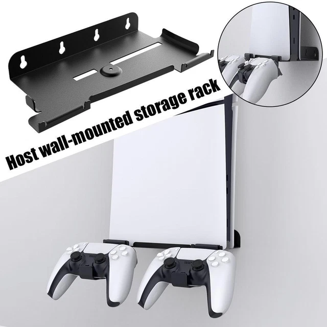 FOR PS5 SLIM Holder Wall Mounted Console Stand with 2 Controller Mounts ...