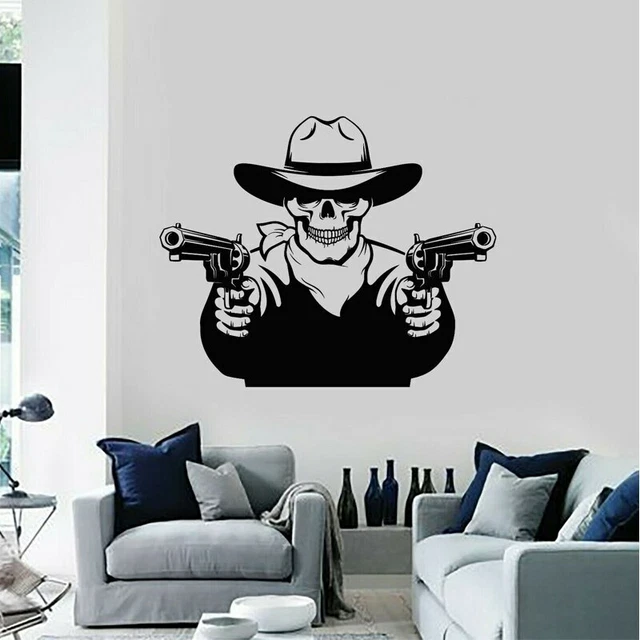VINYL WALL DECAL Guns Revolvers Skull Gangster Wild West Stickers Mural ...
