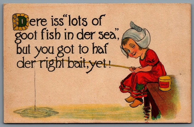 POSTCARD C1920S DUTCH Scene Dere Iss Lots Of Goot Fish In Der Sea But ...