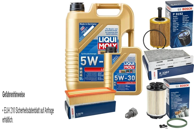 BOSCH INSPECTION SET 6 L Liqui Moly Longue Vie 3 5W-30 pour VW Touran 2.0 TDI EUR 138,71 ...