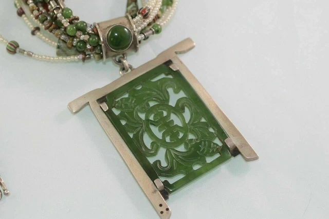 VINTAGE STERLING SILVER Carved Faux Jade? Wilford Begay? Mystery ...