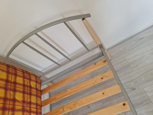 SINGLE METAL & Wood SOLID BED FRAME Wooden Slats. Headboard And ...