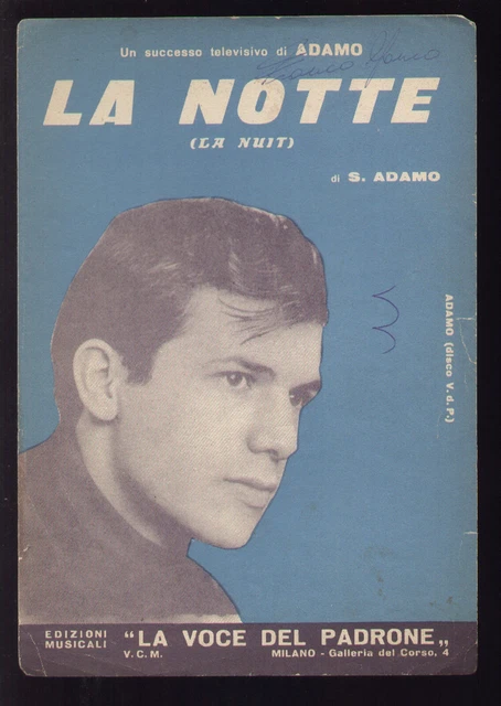 SPARTITO SHEET MUSIC Adamo La Notte (La Nuit) La Voce Del Padrone Testo ...