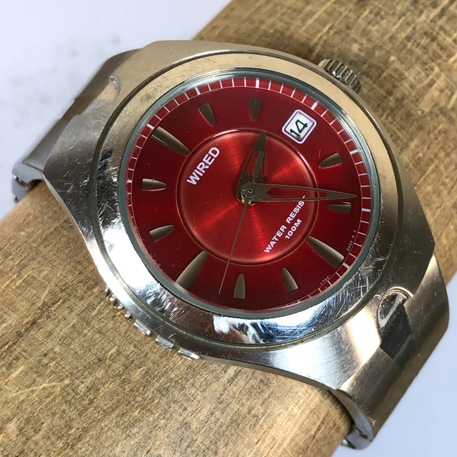 WIRED BY SEIKO Men's V742-7A90 Rare Red Dial Date 38mm Quartz Watch 7 1 ...