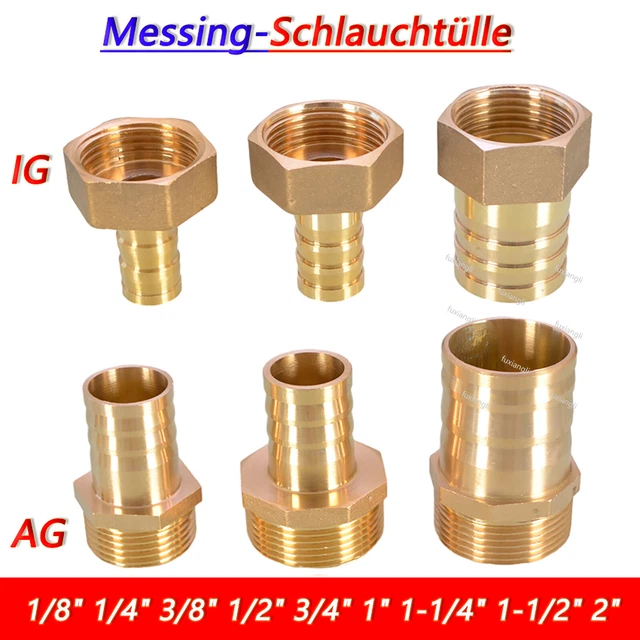 SCHLAUCHTÜLLE MIT BSP Innen/Außengewinde Schlauchstutzen Messing Schlauchnippel EUR 2,08 ...