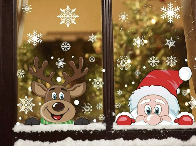 LARGE KIDS CHRISTMAS Window Stickers Double-faced Xmas Santa Reindeer ...
