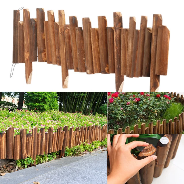 WOODEN EDGE SPIKED Log Border Outdoor Roll Fencing Garden Lawn Edging ...
