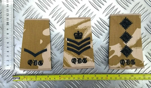 DESERT CAMO QUEEN'S Dragoon Guards QDG Rank Slides Genuine British Army ...