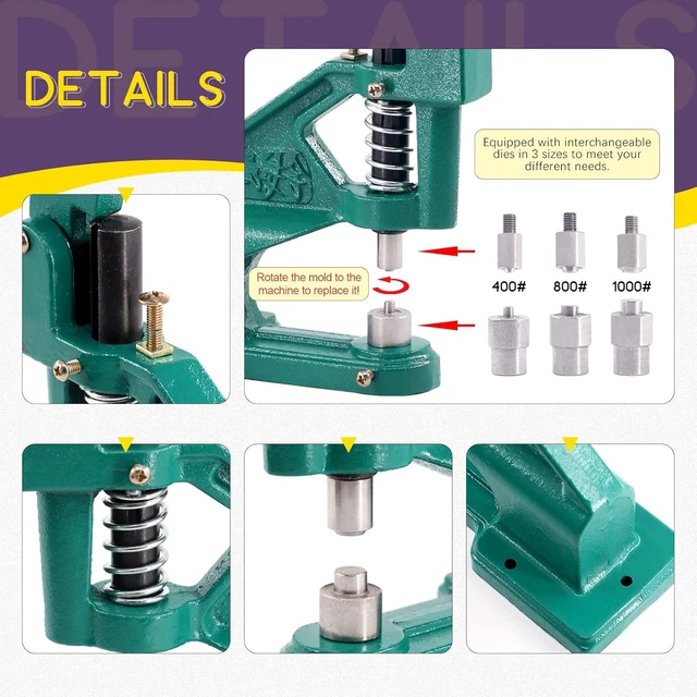 HEAVY DUTY HAND Press Eyelet Grommet Machine Punch Kit, Including 3 ...