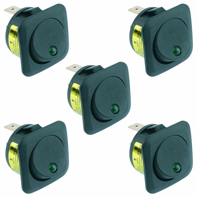 5 X RED Dot illuminated Flanged Round Circular Rocker Switch SPST 12V ...