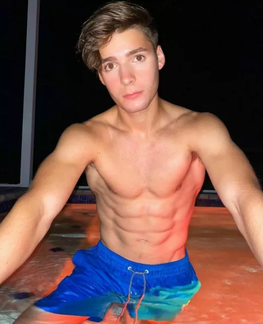 Shirtless Male Muscular Physique Pool Trunks Hunk Jock Beefcake Photo