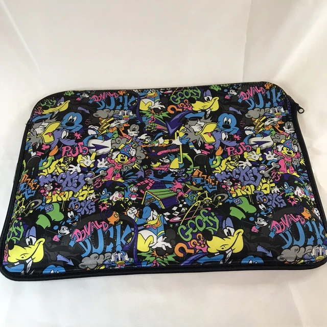 DISNEY MICKEY MOUSE Reversible Laptop Computer Sleeve Zip Case Neon ...