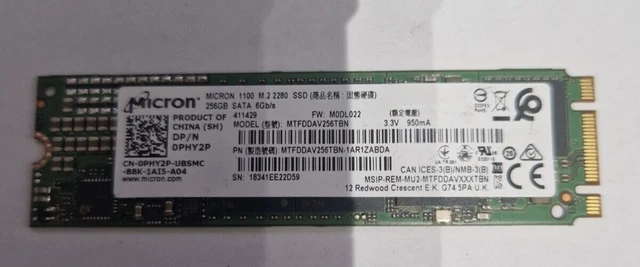 MICRON 1100 SATA M.2 2280 256 GB SSD MTFDDAV256TBN DP/N 0PHY2P computer ...